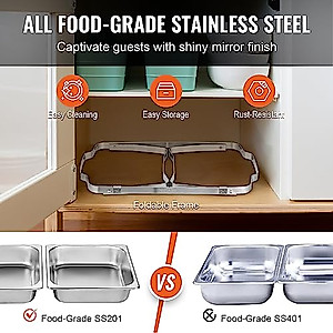 VEVOR Chafing Dish Buffet Set, 8 Qt 4 Pack, Stainless Chafer w/ 4 Full Size Pans, Rectangle Catering Warmer Server w/Lid Water Pan Folding Stand Fuel Tray Holder Spoon Clip, at Least 8 People Each
