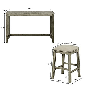 FRITHJILL 4 Piece Counter Height Table and Stools Set, Rustic Bar Dining Table Set with USB Interface and Power Socket