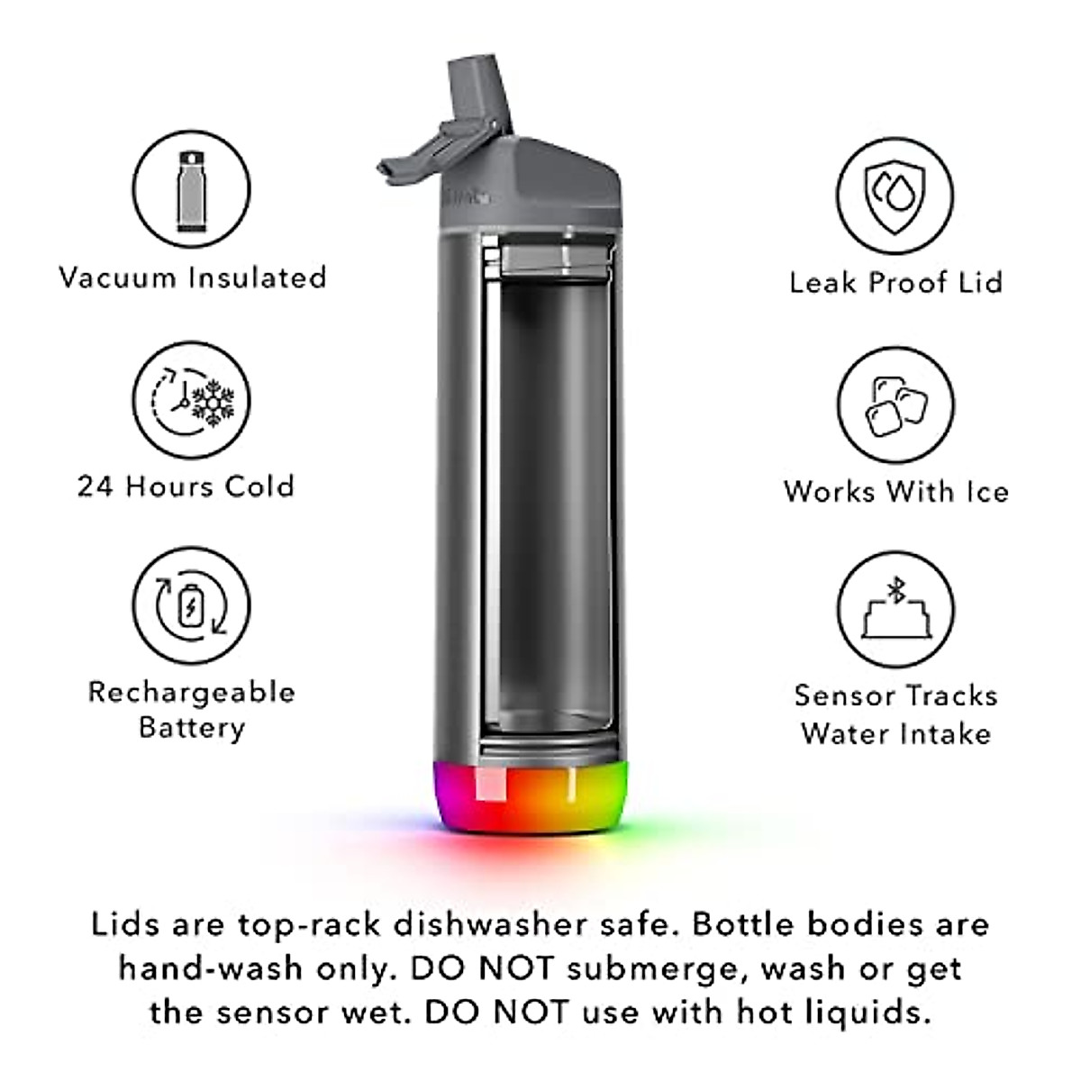 Hidrate Spark PRO Smart Water Bottle – Insulated Stainless Steel – Tracks Water Intake with Bluetooth, LED Glow Reminder When You Need to Drink – Straw Lid, 21oz, Brushed Steel