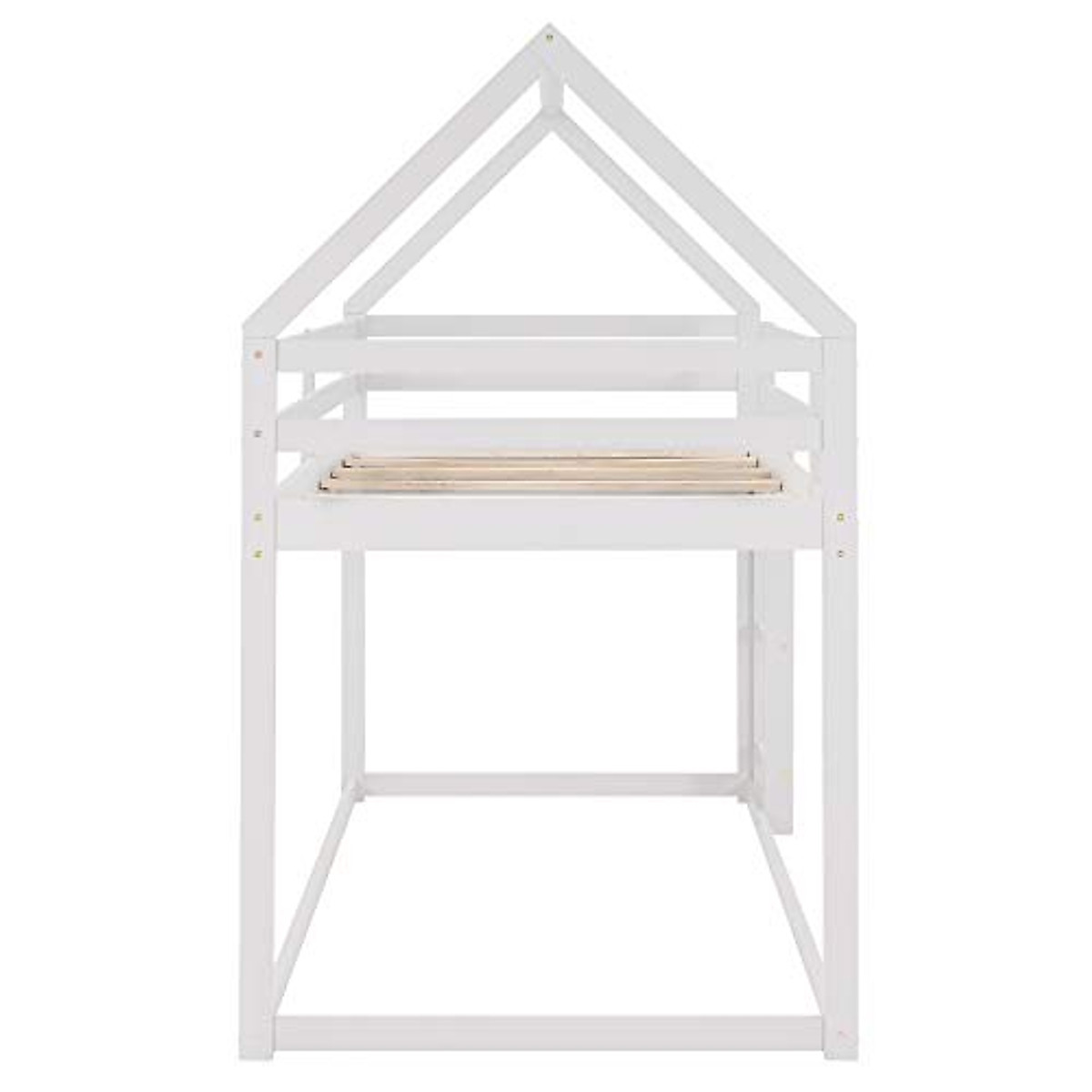 MERITLINE House Shaped Bunk Bed Twin Over Twin Size Wood Bunk Bed Frame Low Bunk Beds for Kids and Toddlers, Twin Size,White