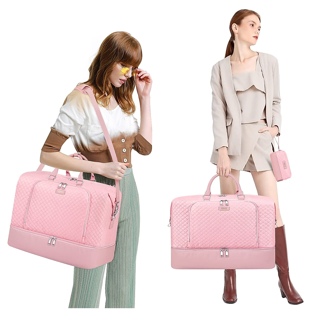 Travel Weekender Bag for Women, Overnight Bag with Shoe Compartment Oversized Travel Duffel Bag Carry On Tote 21"