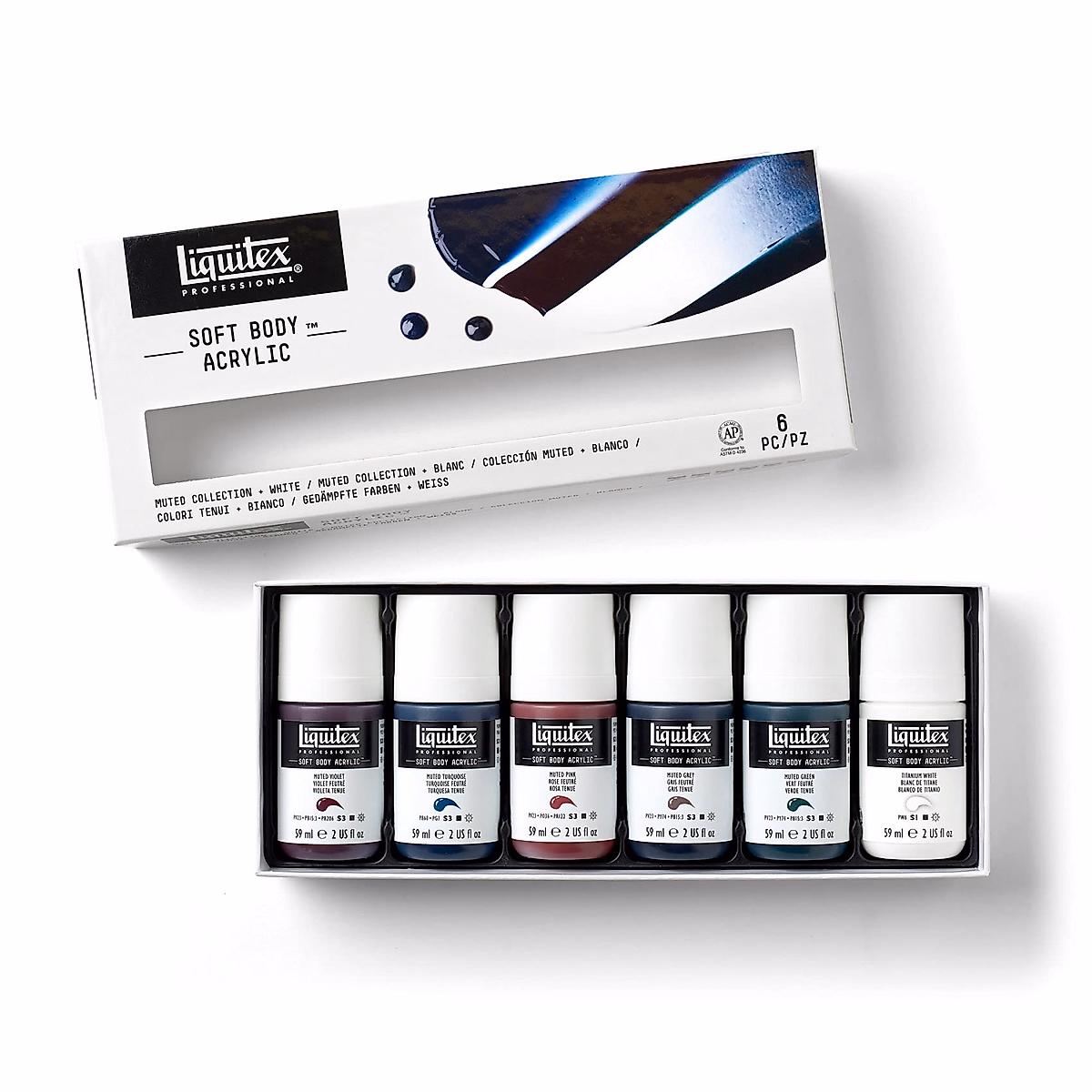 Liquitex Professional Soft Body Acrylic Paint, 6 x 59ml (2-oz), Muted Collection + White Set