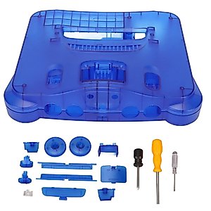 Protective Shell for N64 Retro Video Game Console, Translucent Blue Replacement Case, with Screwdriver, Reset, Power , Universal ABS Storage Box [video game] [video game]