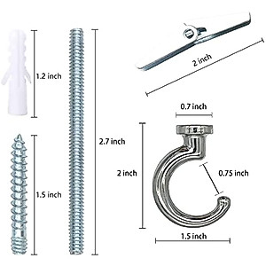 OBSTKUCHEN Large Swag Ceiling Hooks Heavy Duty Swag Hook with Hardware for Hanging Plants Ceiling Installation Cavity Wall Fixing (2 Sets, Silver)