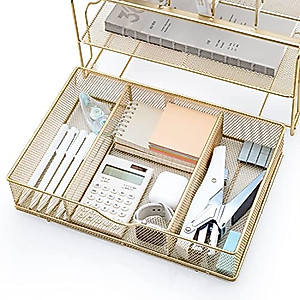ROCDEER Gold File Desk Organizer with Drawer and File Folder Sorter, Desktop Paper Organizer for Desk Countertop Cabinet Office supplies