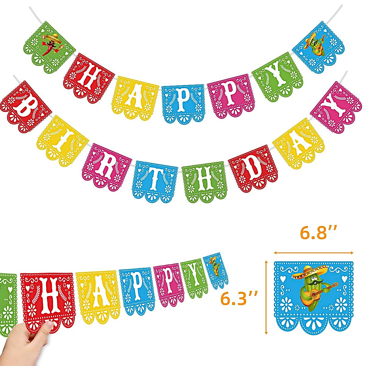 Joy Bang Fiesta Birthday Banner Decorations, Mexican Theme Party Decor, Cinco de Mayo Happy Birthday Banner Papel Picado Garland, Feliz Cumpleaños Banner for Kids Adults, Fiesta Party Favor Supplies