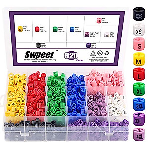 Swpeet 820Pcs 9 Common Sizes Plastic Hanger Size Markers Assortment Kit, XXS - 4XL Color-Coding Hanger Sizes Tags Marker for Wire Hangers Clothing Hangers with Storage Box