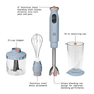 The Beautiful 2-Speed Immersion Blender with Chopper & Measuring Cup, Cornflower Blue by Drew Barrymore