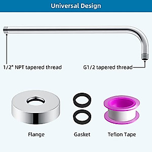Hibbent 16 Inch All Metal Shower Extension Arm, Extra Long Shower Arm with Flange, Stainless Steel Rainfall Shower Arm Water Outlet, Wall Mounted Shower Head Extender Arm, Chrome