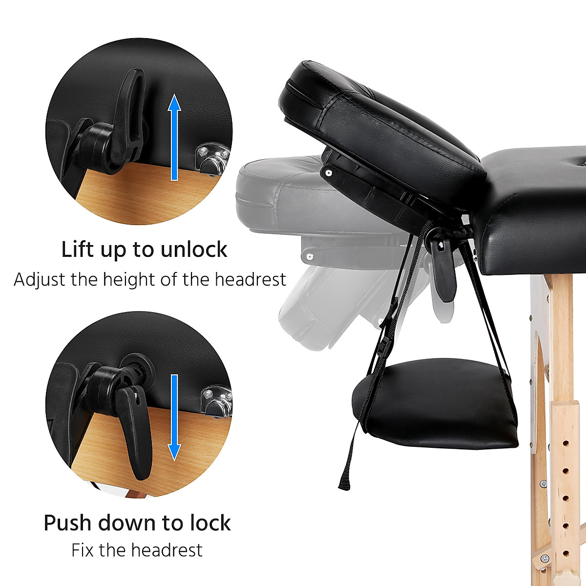 Yaheetech Massage Table Portable Adjustable Massage Bed Foldable Massage Therapy Table 3 Folding 84 Inch Salon Bed Facial Bed with Non-Woven Bag, Black