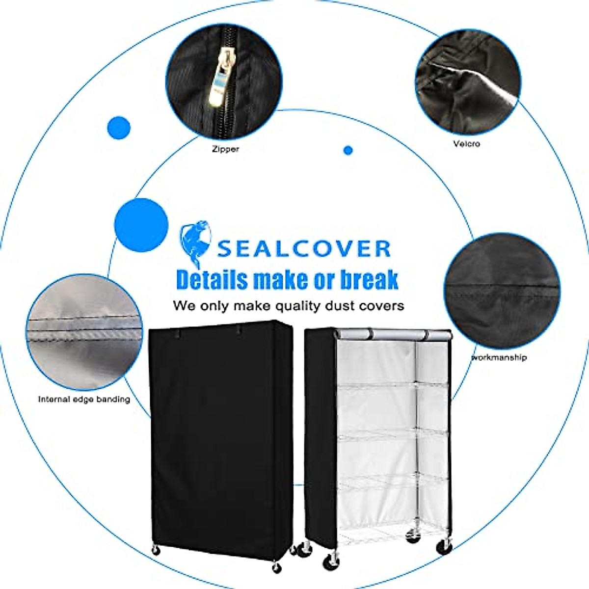 Sealcover Wire Shelving Cover Wire Rack Cover, High Density Shelf Cover 36"*14"*71", Black Storage Rack Cover Used to Cover Sundries.