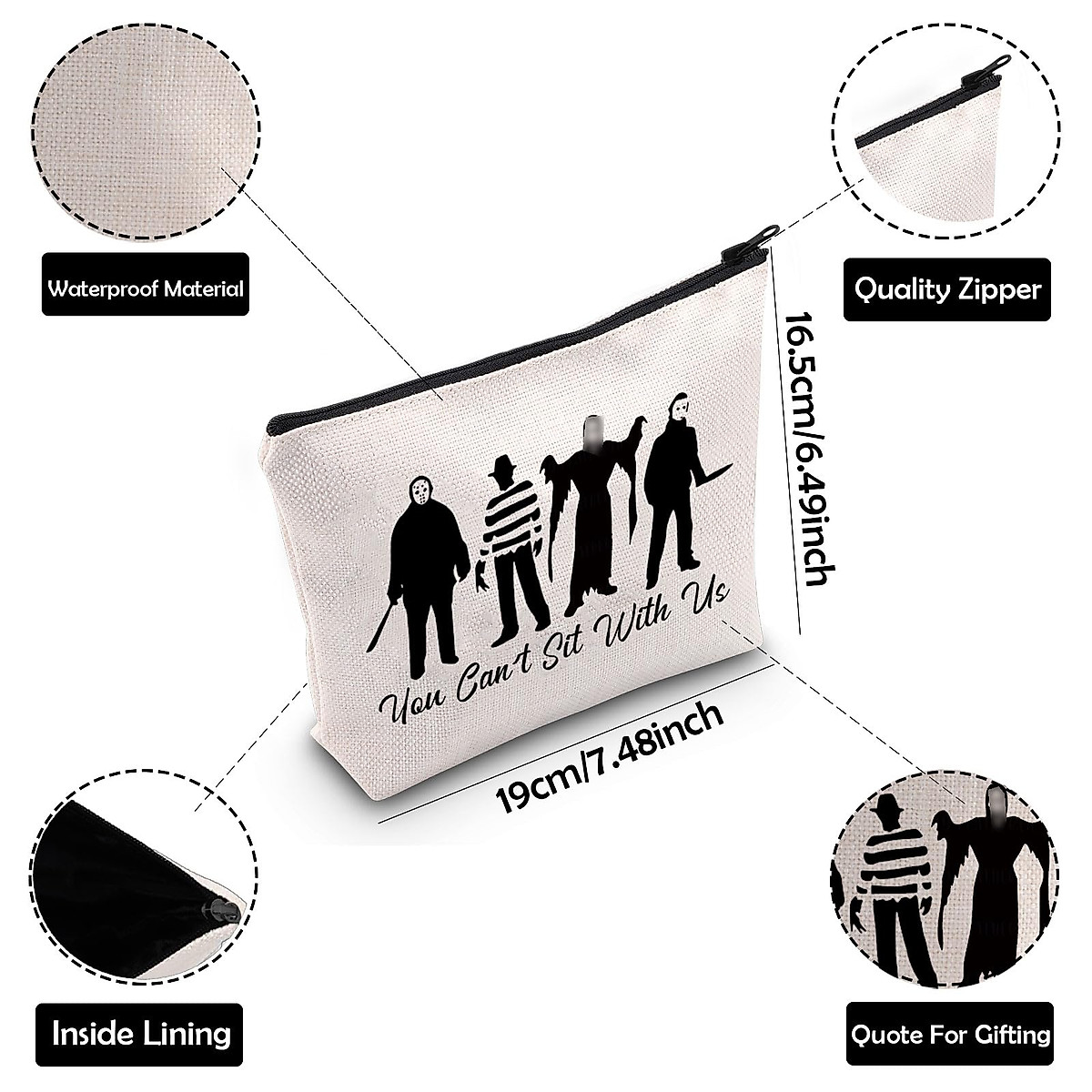 ZJXHPO Horror Movies Lover Gift You Cant Sit With Us Makeup Bag Horror Movie Fan Gift Horror Movie Canvas Tote Bag (Sit With Us 2)