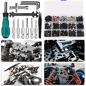 532 PCS RC Screw Kit RC Repair Tool Kit Universal RC Hardware Kit for Arrma Redcat Traxxas Axial HPI Losi 1/8 1/10 1/12 1/16 Scale RC Cars Trucks Crawler