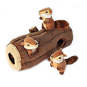 ZippyPaws Burrow, Woodland Friends Chipmunks 'n Log - Interactive Dog Toys for Boredom - Hide and Seek Dog Toys, Colorful Squeaky Dog Toys for Small & Medium Dogs, Plush Dog Puzzles