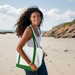 DALIX Daily Shoulder Tote Bag Premium Cotton in Dark Green