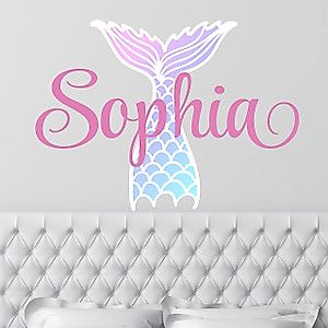 Custom Name Mermaid Nursery Wall Decal - Girls Personalized Name Mermaid Wall Sticker - Custom Name Sign - Custom Name Stencil Monogram - Girls Nursery Wall Decor (16" Wide x 11" high)