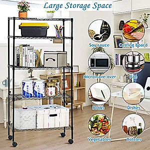 5 Tier Wire Shelving Unit NSF Heavy Duty Organizer Rack Height Adjustable Utility Steel Storage Shelves 14”W x 30”L x 60”H Commercial Grade Layer Shelf Metal Shelves w/Wheels for Garage Office Kitchen
