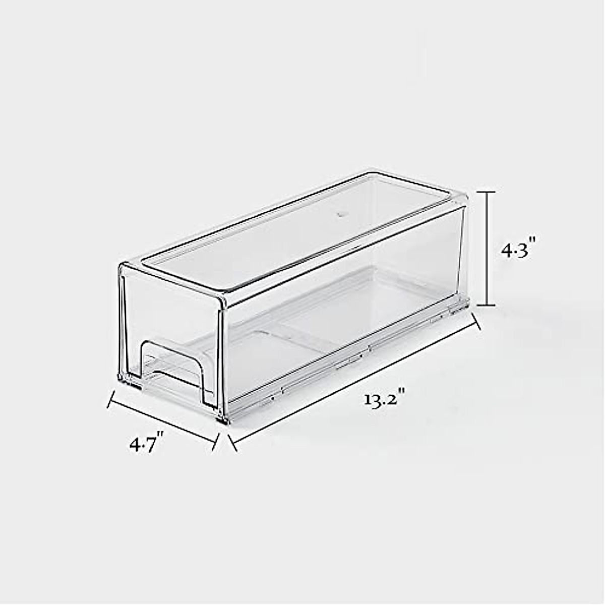 2 Pack Stackable Refrigerator Organizer Bins with Pull-out Drawer Clear Plastic Kitchen Storage Box for Fridge and Cabinets, 4.7" x 13.2" x 4.3"
