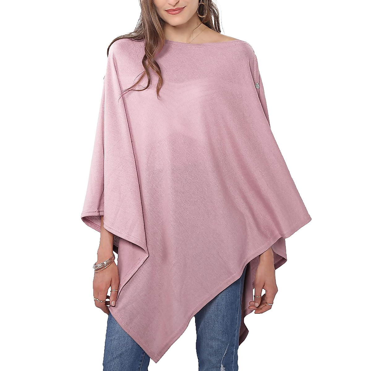 MissShorthair Women's Lightweight Knitted Scarf Poncho Sweater Cape Shawl Versatile Spring Summer Ponchos Wraps Pink
