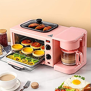 Breakfast Machine Multifunctional ９L Electric Oven,Mini Small Home Toaster Home Multi Functional Three-in-One Automatic Breakfast Coffee Machine Air Fryer (Red Set Meal 1)