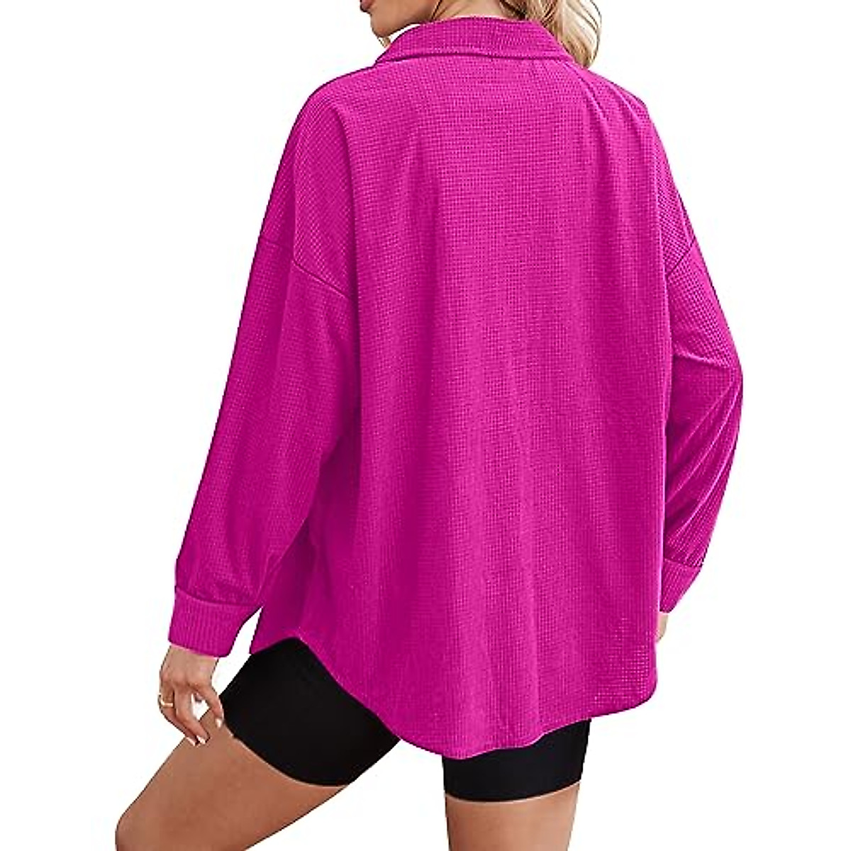 WIHOLL Womens Button Up Maternity Heavy Shirts Hot Pink Fall 2023 Outfits - Long Sleeve Tops Plus Size Jacket Fashion Barbie Clothes Office Casual Blouses XXL