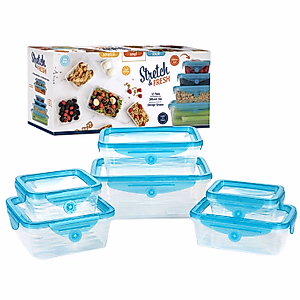 Stretch and Fresh Leak-Proof Food Container Set Stackable, BPA-Free Silicone w/ Airtight Lids for Solids, Soups and Sauces, Freezer-Safe Great for Meal Preparation