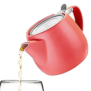 Tealyra - Pluto Porcelain Small Teapot Red - 18.2-ounce (1-2 cups) - Matte Finish - Stainless Steel Lid and Extra-Fine Infuser To Brew Loose Leaf Tea - 540ml