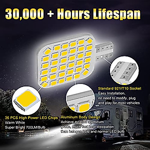 BRISHINE 20PCS 921 Interior LED Light Bulbs for RV, Super Bright 36-SMD Warm White 922 912 LED Bulbs Replacement for Camper Trailer Motorhome Marine Boat Indoor Ceiling Dome Lights(12V DC)