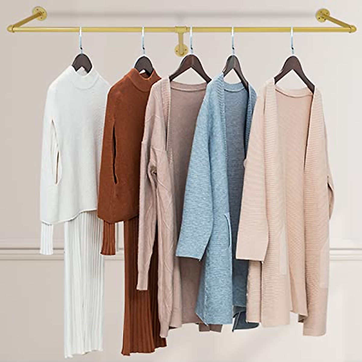 kunghei 71" Wall Mount Retail Display Rack Gold Clothing Racks for Boutique, Hanging Shelves System, Industrial Pipe Metal Garment Rack Stand Bridal Wedding Dress Rack