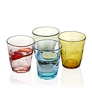 EVEREST GLOBAL Hand Blown Colored Water Glasses Set of 4, 10.9 oz Cute Bubble Tumbler Colorful Glassware for Serving Water Juice Whiskey and More