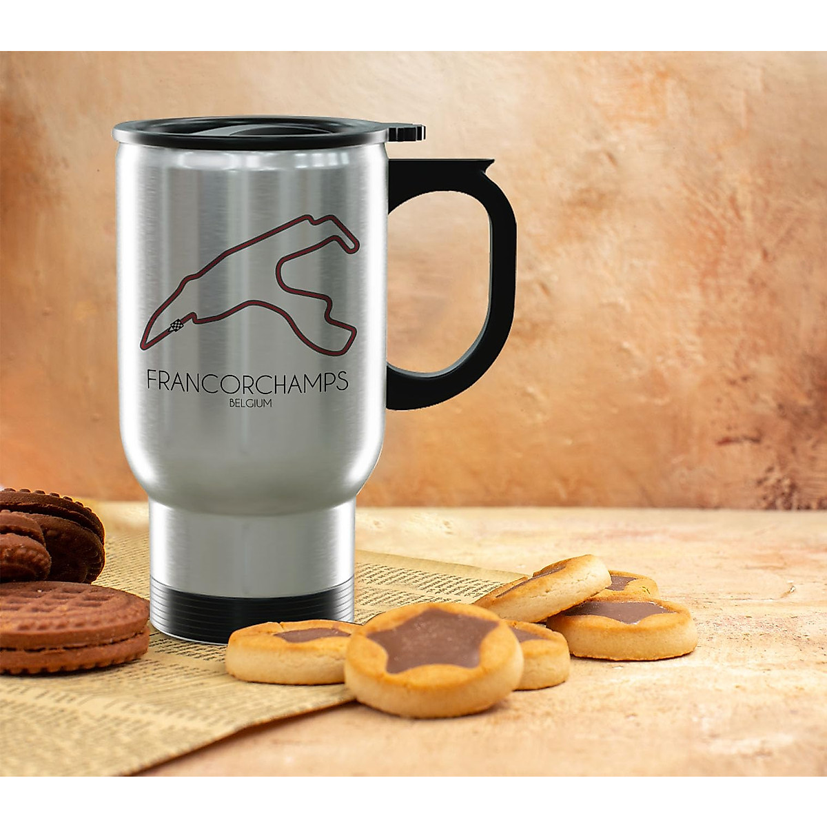 Francorchamps Coffee Mug , Francorchamps F1 Coffee Mugs , Belgium F1 Course Map , Best F1 Course Map Sporting , 14oz Travel Steel Mug F1 Map , F1 Gifts for Him & Her , Francorchamps Mug Souvenirs
