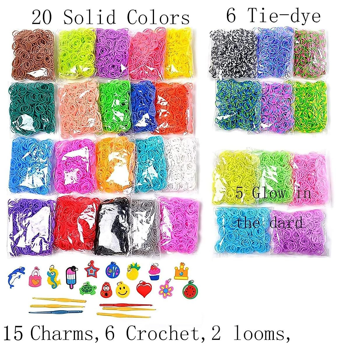 VICOVI 15000 Colorful Rubber Loom Bands Refill Kit for Boy Girl DIY Craft Gift Set Include: + 500 Cute Clips+ 6 Hooks + 15 Charms