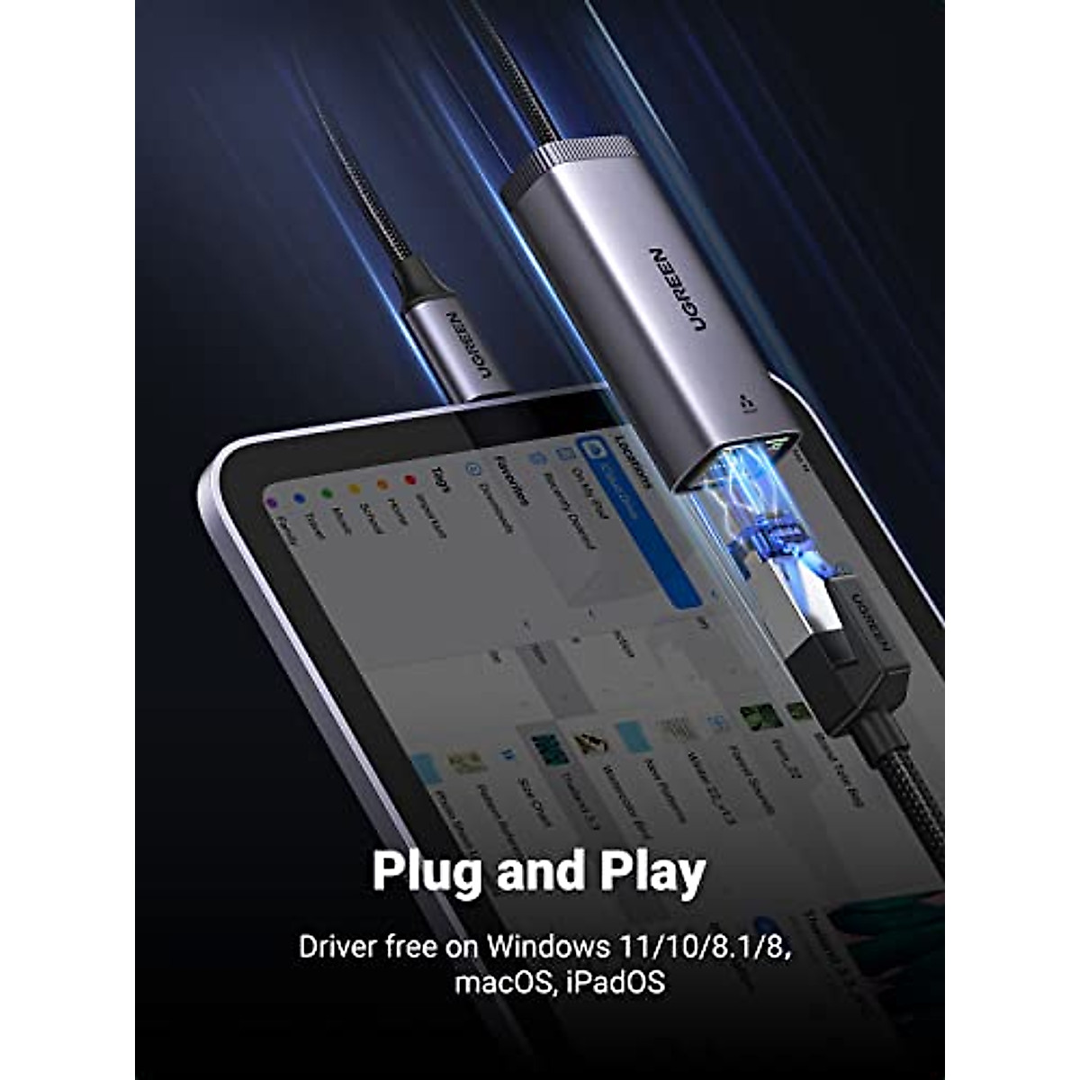 UGREEN USB C to Ethernet Adapter Type C Thunderbolt 3 to RJ45 Gigabit LAN Network Adapter Compatible with MacBook Pro, MacBook Air, Mac Mini, iPad Pro, Surface Book, Dell XPS, Chromebook, and More