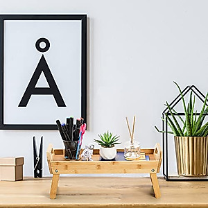 AVLA 2 Pack Bamboo Serving Platter, Serving Board on Stand, Party Raised Serving Appetizer Tray, Decorative Dessert Table Display Shelf Organizer, Cheese Charcuterie Boards Riser with Handle