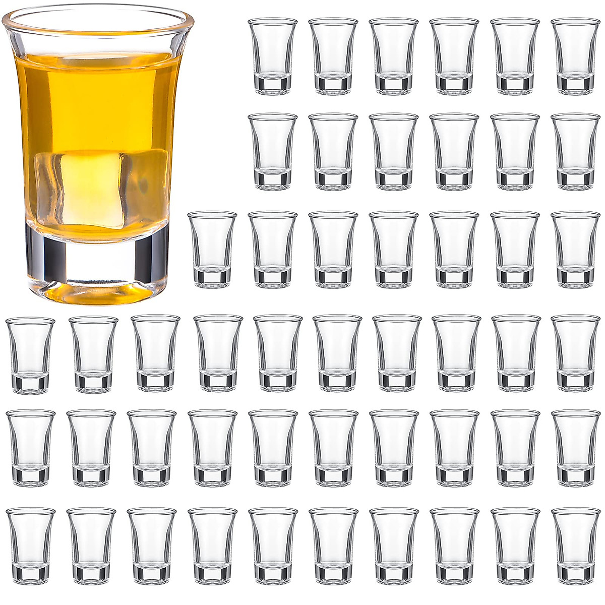 50 Pack Shot Glass Set with Heavy Base, 1.4 Ounce Clear Shot Glasses Round Shot Glasses Bulk for Whiskey Wine Liquor Vodka Birthday Party