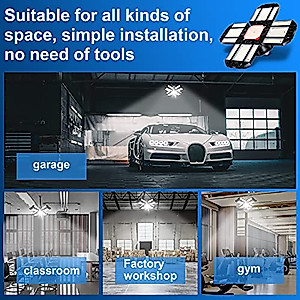 Garage Lights Ceiling Led 2 Pack Plug in Shop Ligthts,180W 18000 LM 6500K Garage Lights Ceiling LED,12 Leaf Deformable Multi-Position Panels Garage Lights E26 E27 Base,for Barn,Workshop,Basement