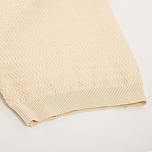 Mens Short Sleeve Vintage Stripe Knit Polo Shirts 60s Retro Sweater Polo Beige M