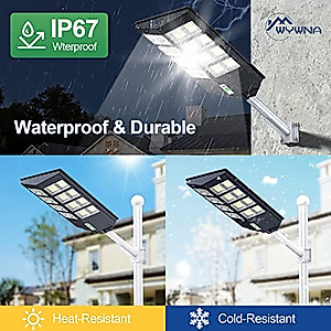 WYWNA 1000W Solar Street Lights Outdoor Waterproof Street Lights Solar Powered 100000LM Dusk to Dawn Remote Control Motion Sensor Solar Parking Lot Lights for Stadium/Garden Yard (2 Packs)