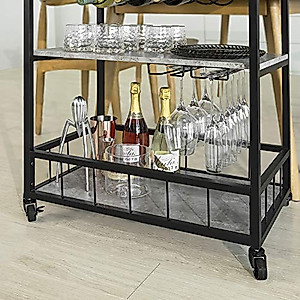 Haotian FKW56-HG,Bar Serving Cart Home Myra Rustic Mobile Kitchen Serving cart,Industrial Vintage Style Wood Metal Serving Trolley