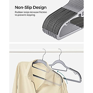 SONGMICS Pack of 50 Coat Hangers, Heavy-Duty Plastic Hangers with Non-Slip Design, Space-Saving Clothes Hangers, 16.5 Inches Wide, 360° Swivel Hook, Gray and Silver UCRP20G50