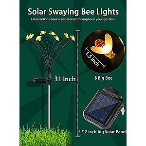 Solar Garden lights, Newest Solar Bee Firefly Lights with 1200mAH Battery, Swaying by Wind, Solar Outdoor Lights with Flexibility Iron Wire, Waterproof Firefly Lights Decor for Patio Yard(2 Pack)