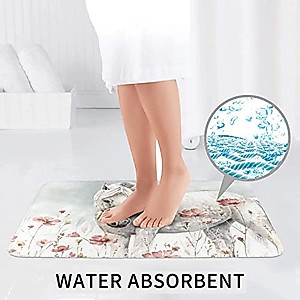 ELBULL Horse Surrounded by Flowers Print Flannel Anti Slip Mat 3 Pieces/Set Super Soft Non Slip Rugs Super Absorbent Bathroom