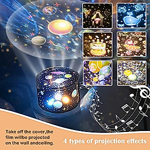 Children's Night Light Projector Festival Atmosphere Light, 3 Color Timed Remote Control Star Sky Projector，with 6 Sets of Different Theme Patterns (Birthday, Valentine's Day, Christmas, etc)