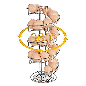 4-Layer Egg Holder Display Rack with Spiral Design, Large Capacity Up to 25 Eggs, 360 Degree Rotating Egg Storage Rack- Black