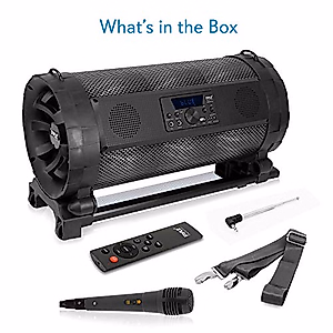 Pyle Portable Bluetooth Boombox Stereo System - 600 W Digital Outdoor Wireless Loud Speaker w/LED Lights, FM Radio, MP3 Player, USB, Wheels, w/ Karaoke Microphone, Remote Control - PBMSPG198, Black