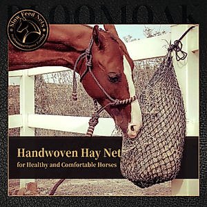 Bloomoak Slow Feed Hay Net for Horses, 40" Hay Bag with 2 inch Hole for Horse and Goat, Heavy Duty PE,Easy Fill with Rings…