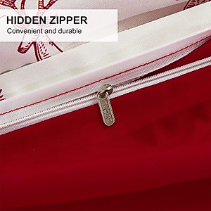 Yiran Red Christmas Duvet Cover Set with 2 Pillowcases,Cream Pink Christmas Deer Snowman Village Duvet Cover with Zipper Closure,Soft Microfiber Bedding Set Queen 90”×90”