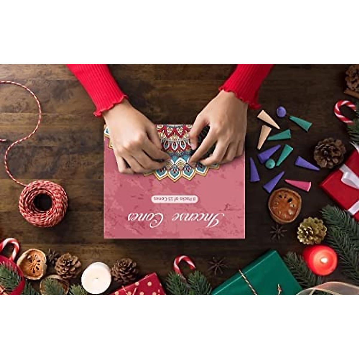 Incense Cones 120 Pcs, with Incense Holder, Mixed Natural Scents Deco Sandalwood Lavender Rose Sage Cinnamon Eucalyptus Rainforest Violet, 8 Assorted Boxes