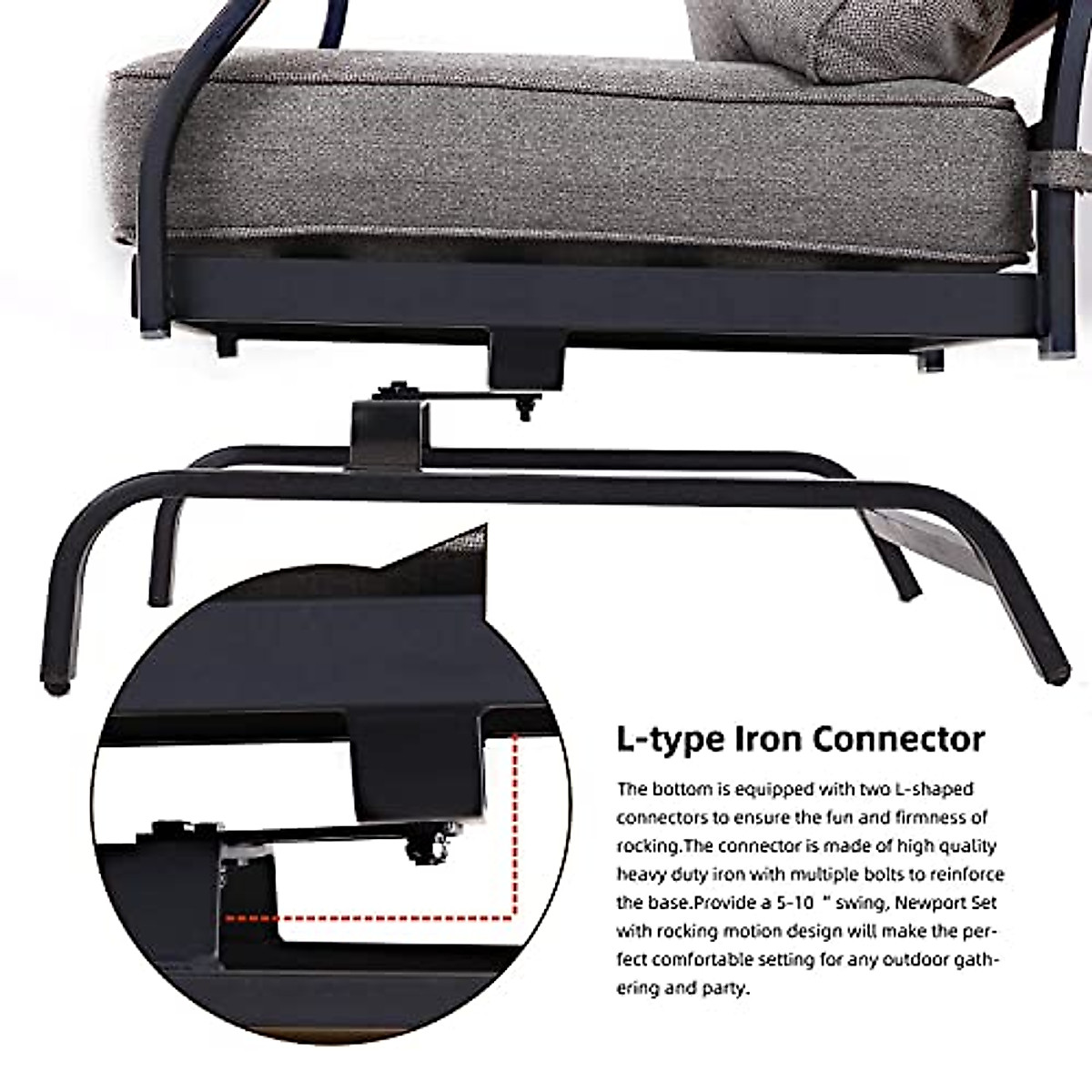 Grand patio 5 PCS Outdoor Furniture Conversation with 32 in Fire Table Set Grey Cushions Rocking Chairs Propane Gas Fire Pit