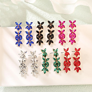 Black Rhinestone Dangle Earrings Elegant Marquise Crystal Cluster Drop Earrings for Women Cocktail Costume